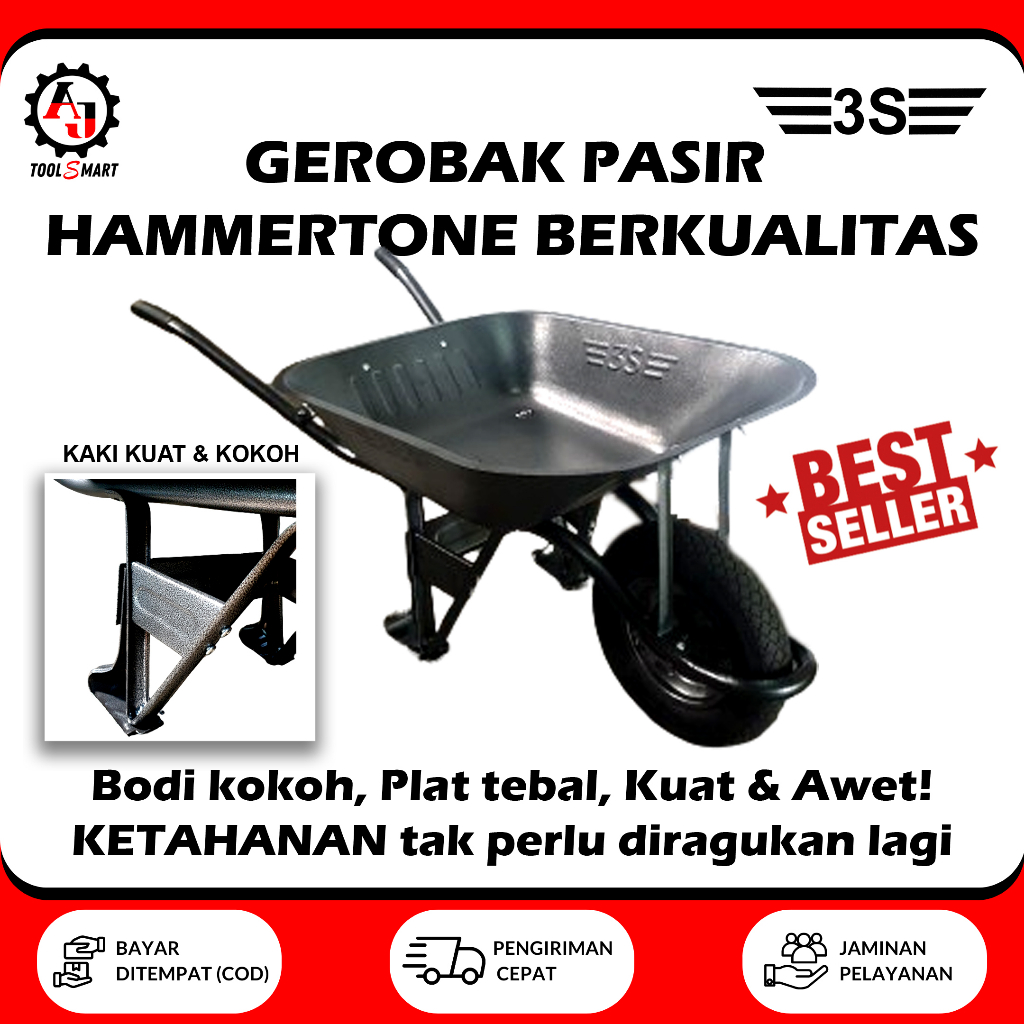 Jual Gerobak Sorong Pasir Hitam 3S/ Troli Dorong Cor Semen/ Gerobak ...