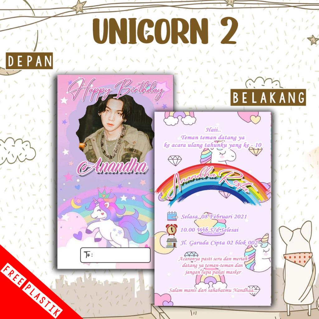 Jual Undangan Karakter Unicorn 2 ( 30 PCS / 50 PCS ) / Undangan ulang ...