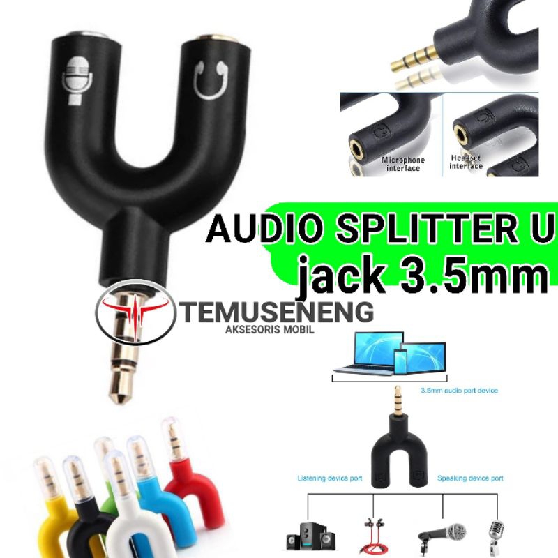 Jual Audio Splitter U shape 2 in 1 Mic & audio jack 3.5mm to Dual ...