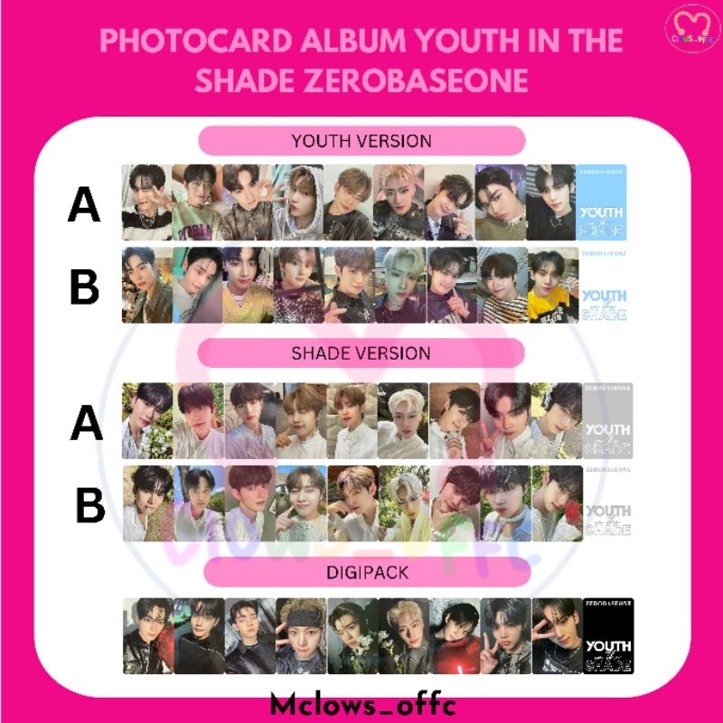Jual Photocard ZB1 - YOUTH A B SHADE A B DIGIPACK VERSION Zerobaseone ...