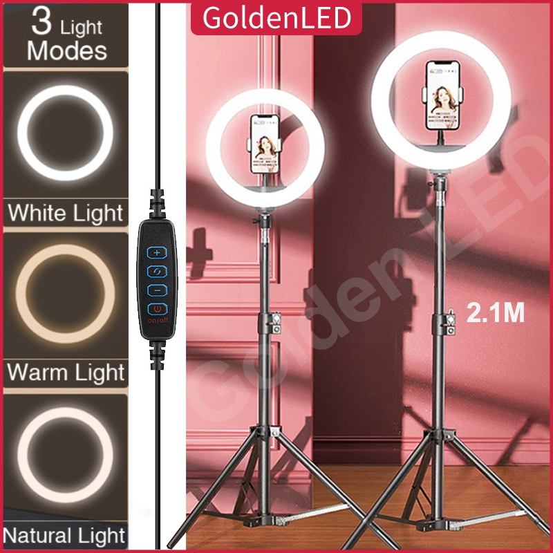 Jual Golden LED Ring Light 26cm + Light Stand Tripod 2.1Meter Make up ...