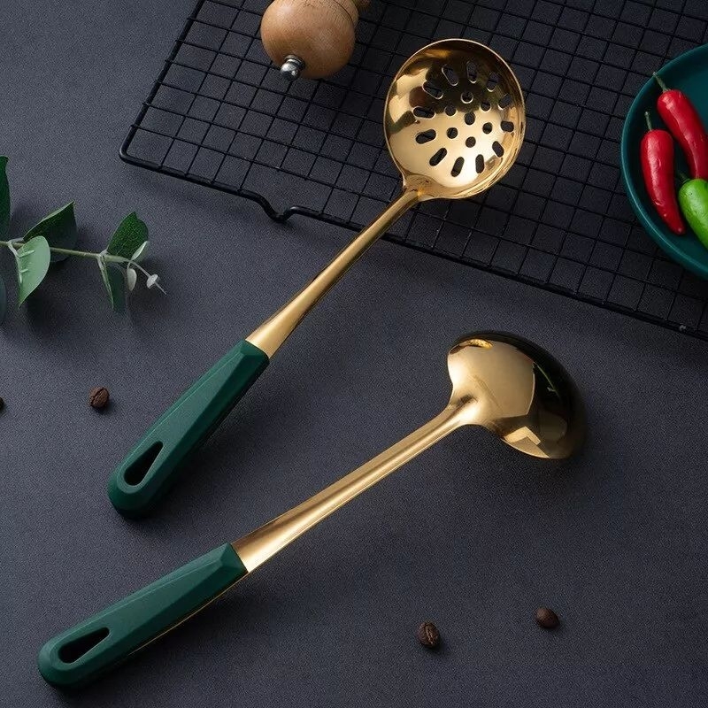 Jual Centong SUS Gold Gagang Hijau 2 Variasi-Sup & Saring Berbahan ...