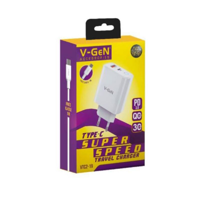 Jual Adaptor Travel Charger V-Gen Type C VTC2-19 Super Fast Charging ...