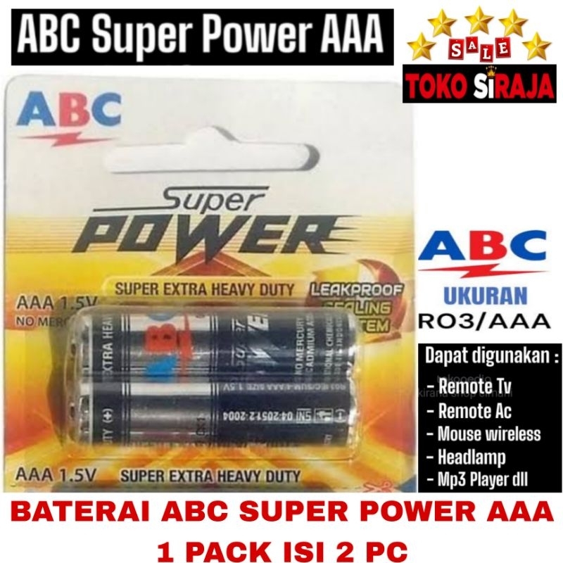 Jual BATERAI ABC SUPER POWER AAA 1 PACK 2 PC / BATU BATREY AAA REMOT AC ...