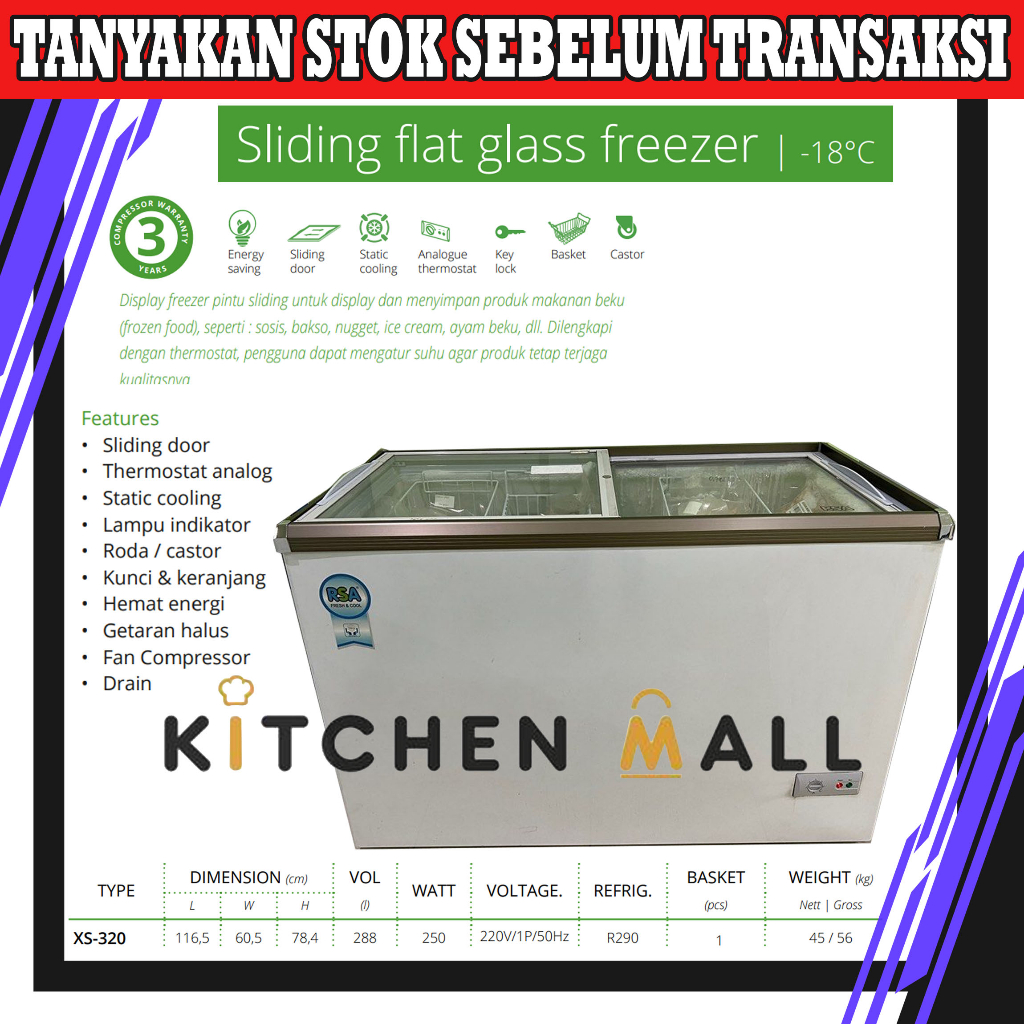 Jual RSA XS-320 Kulkas Box Pemajang Es Krim dan makanan beku / Freezer ...