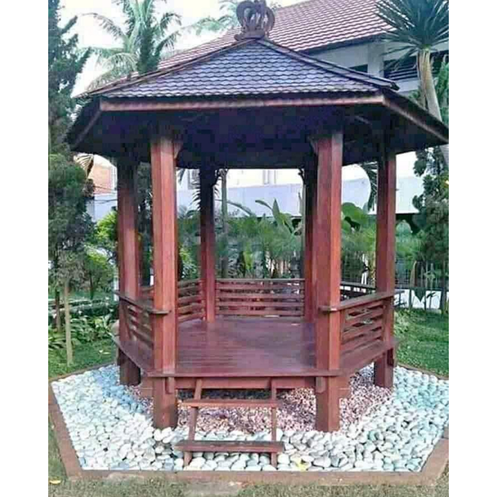 Jual Gasebo Segi 6 Kayu Kelapa Atap Sirap Kayu Ulin Ukuran 3x3 Meter ...
