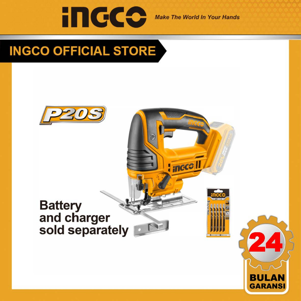 Jual (INGCO) - MESIN JIGSAW CORDLESS 20V GERGAJI TRIPLEK POTONG KAYU ...