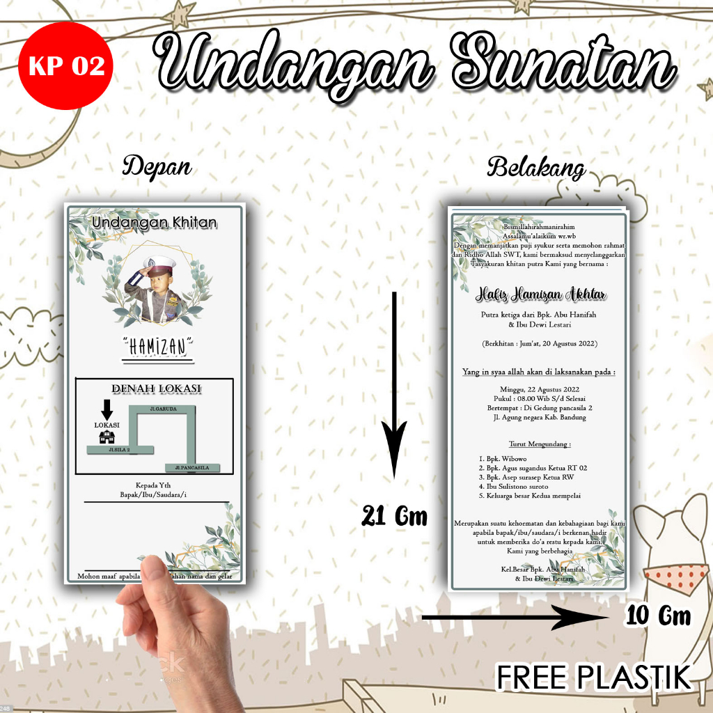 Jual Undangan Khitan Panjang 02 Kartu Sunatan Tasyakuran Khitan FREE ...