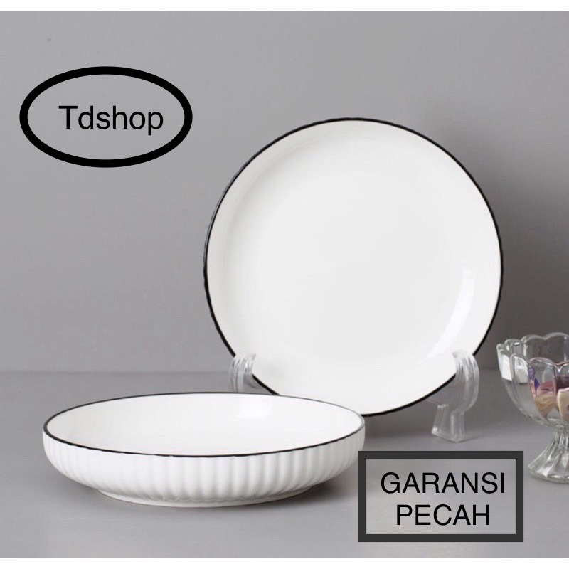 Jual TDSHOP PIRING KERAMIK PORCELAIN EMBOSS JAPAN BLACK LINING UKURAN ...