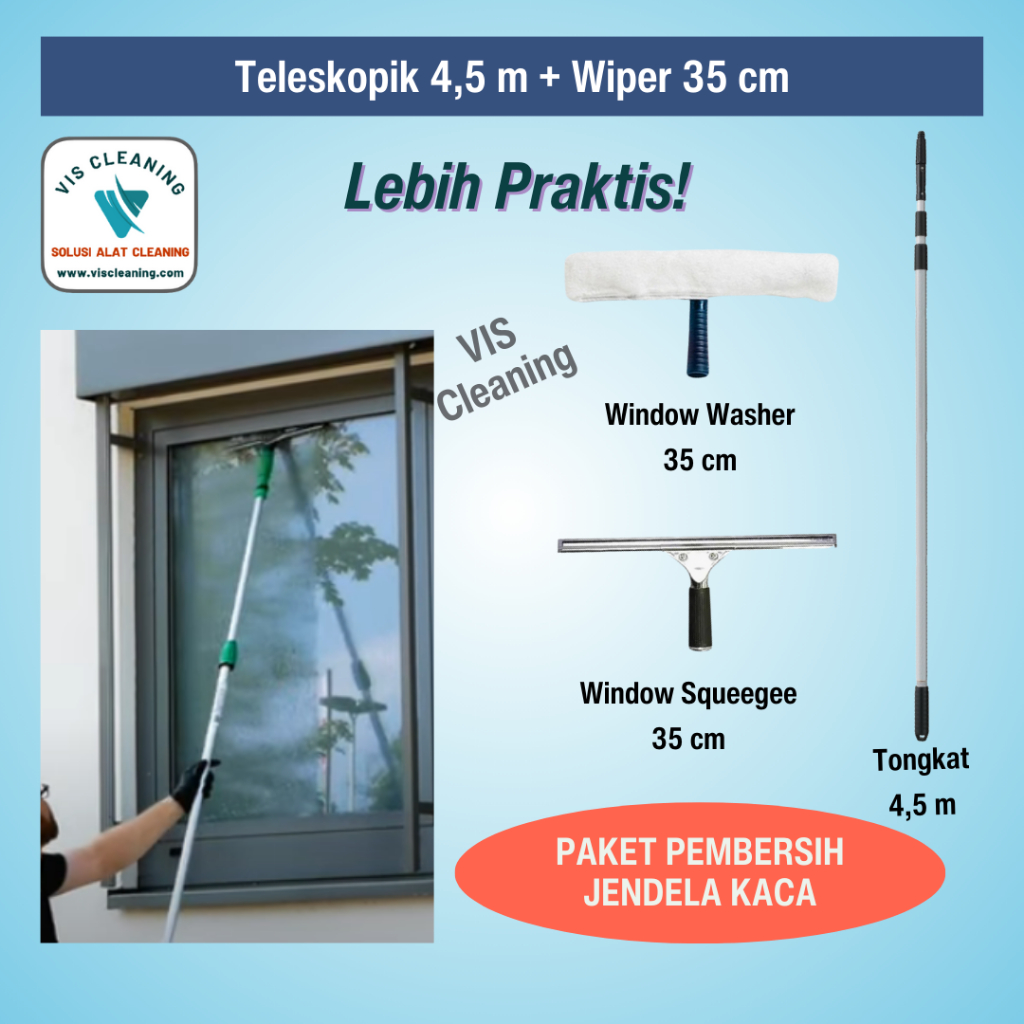 Jual Tongkat Pembersih Kaca 4,5 m dgn Wiper Karet dan Kain (Pilih ...