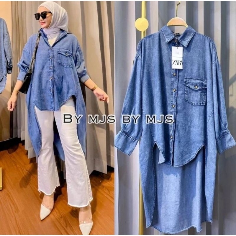 Jual tunik denim z*ra pinguin prenium | Shopee Indonesia