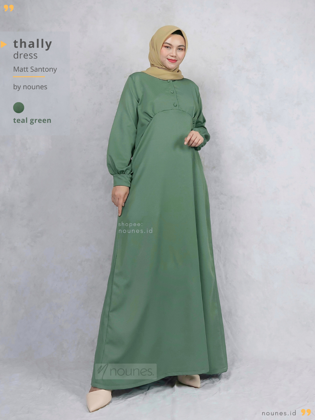 Jual Nounes Thally Dress Teal Green matt Santony Gamis Polos Wanita ...