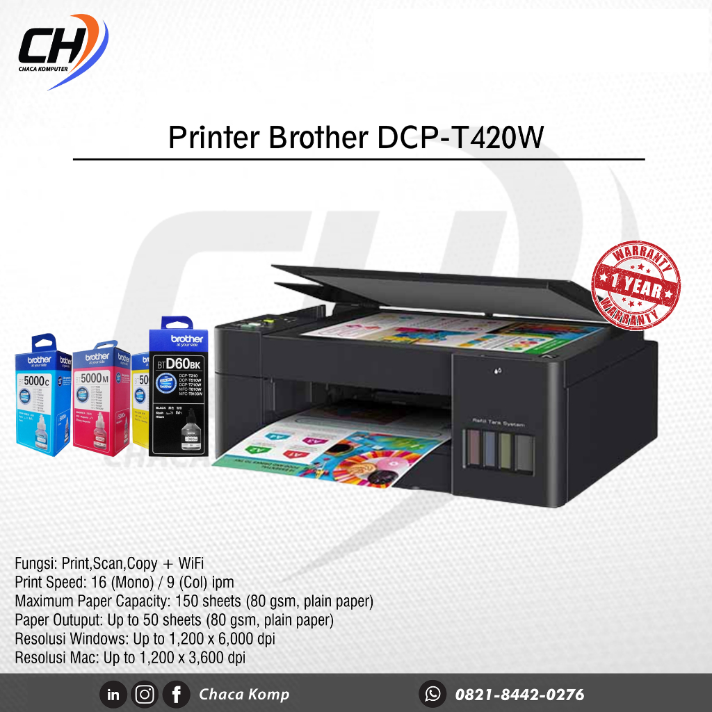 Jual Printer Brother DCP-T420W - Tinta Brother BTD60BK BT5000 (Warna ...