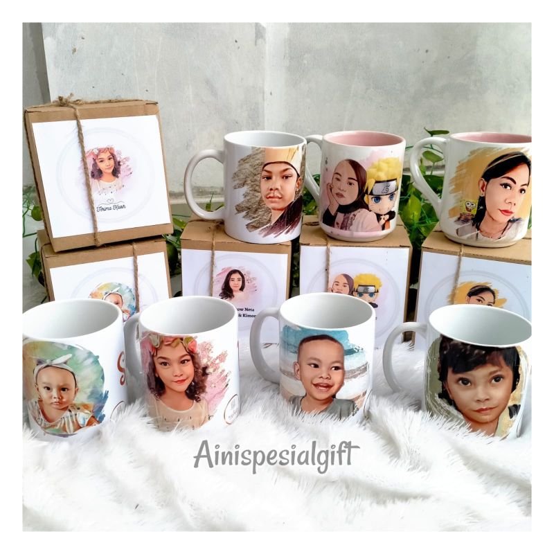 Jual mug Custom KARAKTER KARTUN UNIK FREE DESAIN + BOX dan kartu ucapan ...