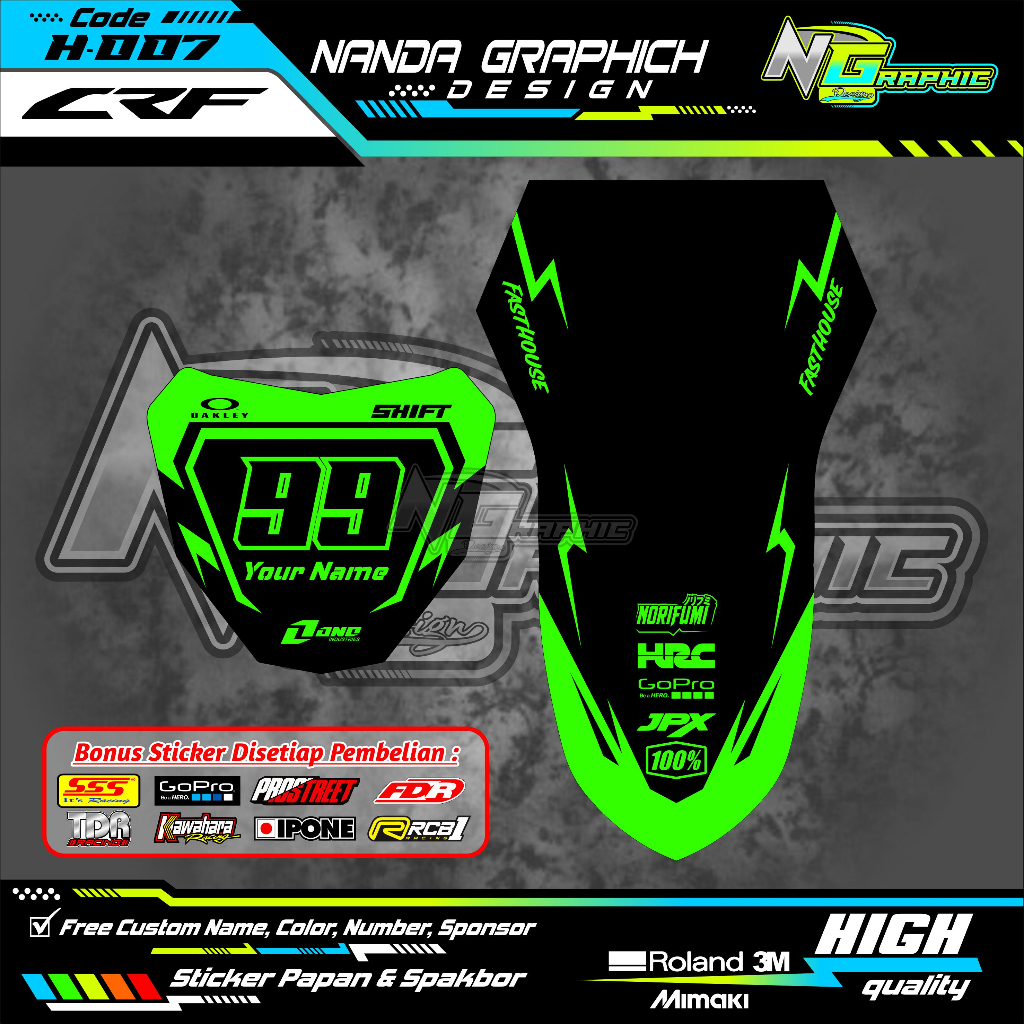 Jual Stiker Papan Nomor Star Spakbor CRF 450 250 Bebas Request Nama ...