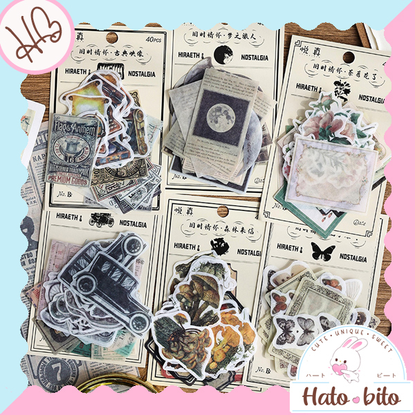 Jual 1 set isi 40 pcs sticker nostalgia vintage retro deco journaling ...