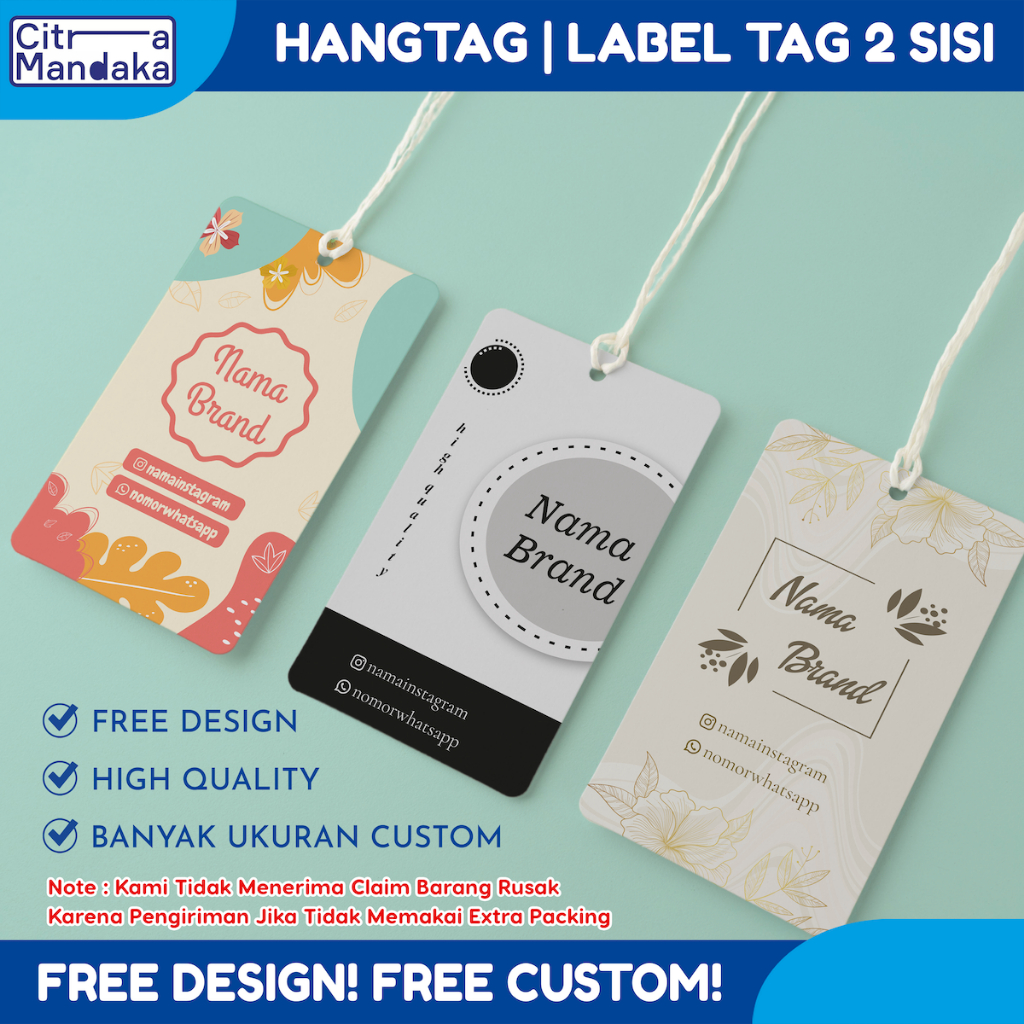 Jual Hang Tag Custom 2 Sisi Free Design | Tag Label Baju | Tag Baju ...