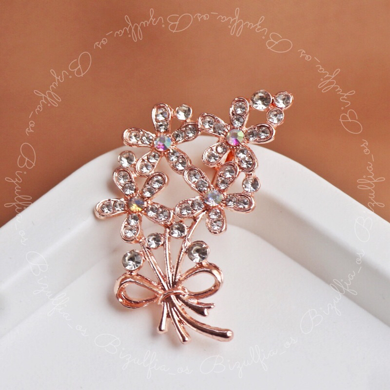 Jual Bros Bunga Rose Gold dengan Zircon Bros Mewah Elegan Bros Cantik ...