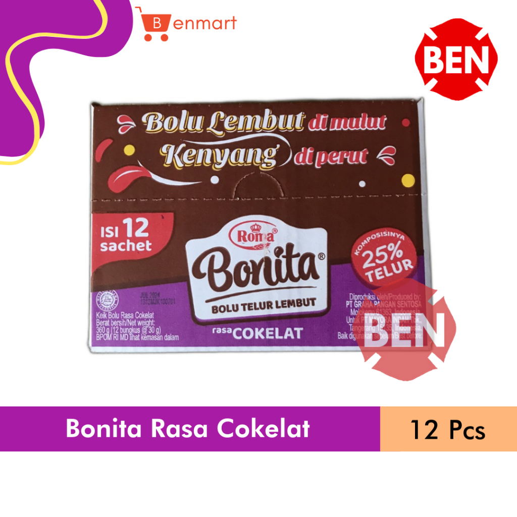 Jual Roma Bonita Bolu Telur Lembut COKELAT 1 Box 12 Pcs Chocolate ...