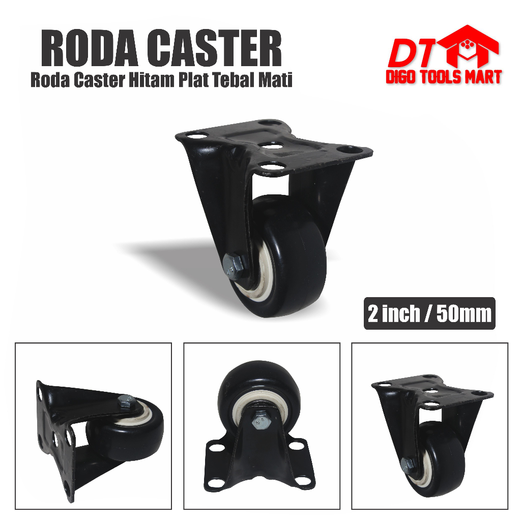 Jual Roda Caster HItam Plat Tebal Mati 2 Inci Roda Nylon Hitam Plat ...