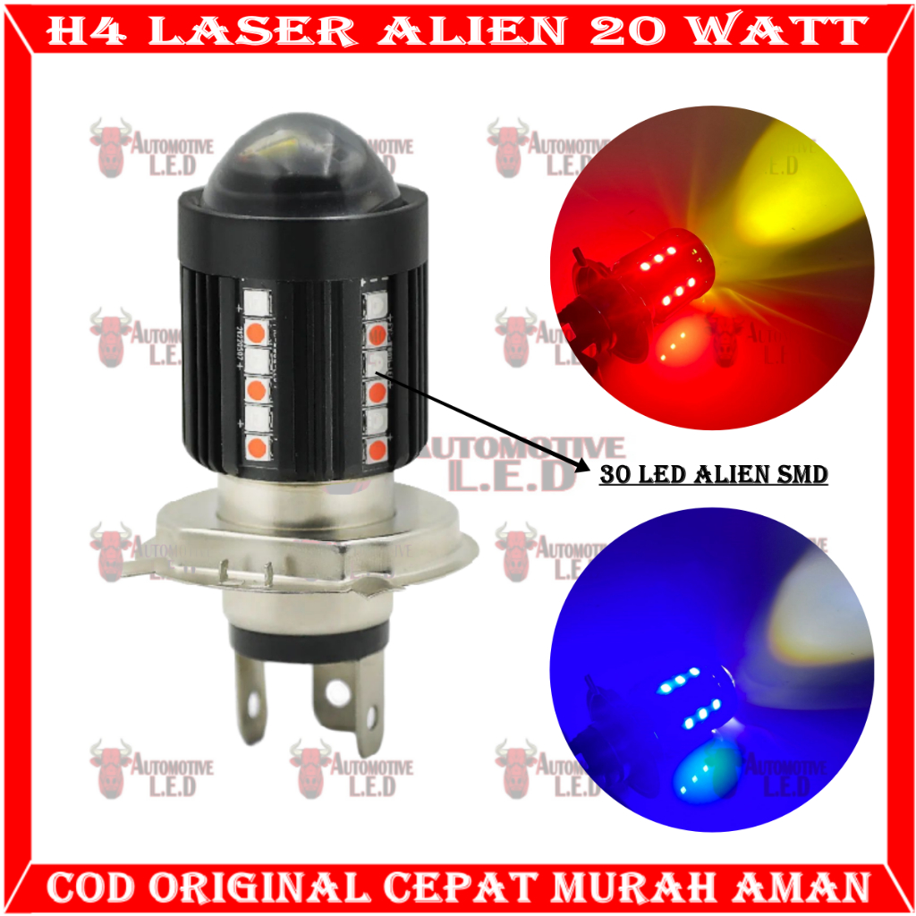 Jual ORIGINAL LAMPU UTAMA MOTOR H4 LASER 30 LED ALIEN H4 LED LASER 2 ...