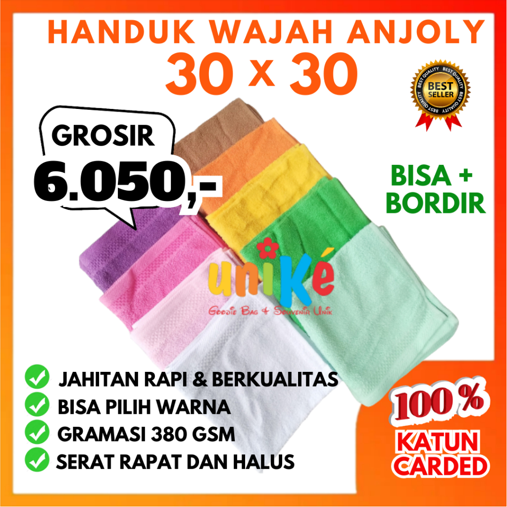 Jual ECER HANDUK Kecil ANJOLY 30x30 Warna TERANG Handuk Muka WAJAH Lap ...