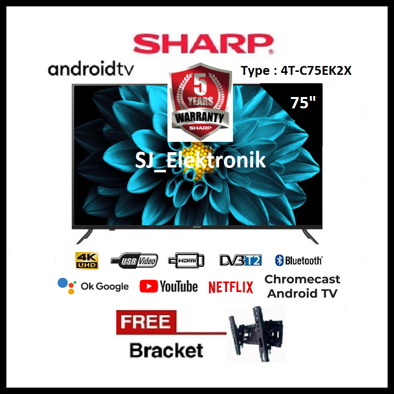 Jual Braket + LED TV Sharp 75 Inch 4T-C75EK2X / 75EK2X AndroidTV 11 UHD ...