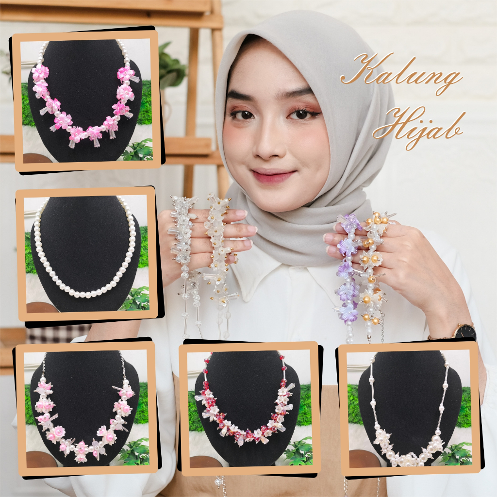 Jual Kalung Hijab Fashion Kondangan Manik Mutiara Kelopak Bunga ...