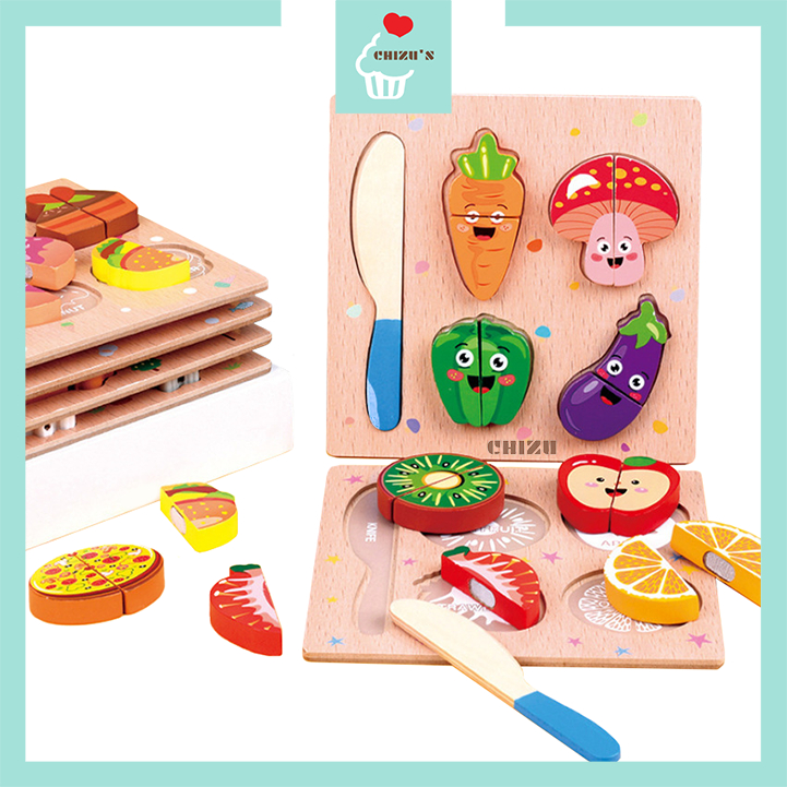 Jual Puzzle Potong Buah Sayur dan Meronce | Wooden Cutting Fruit Toy ...