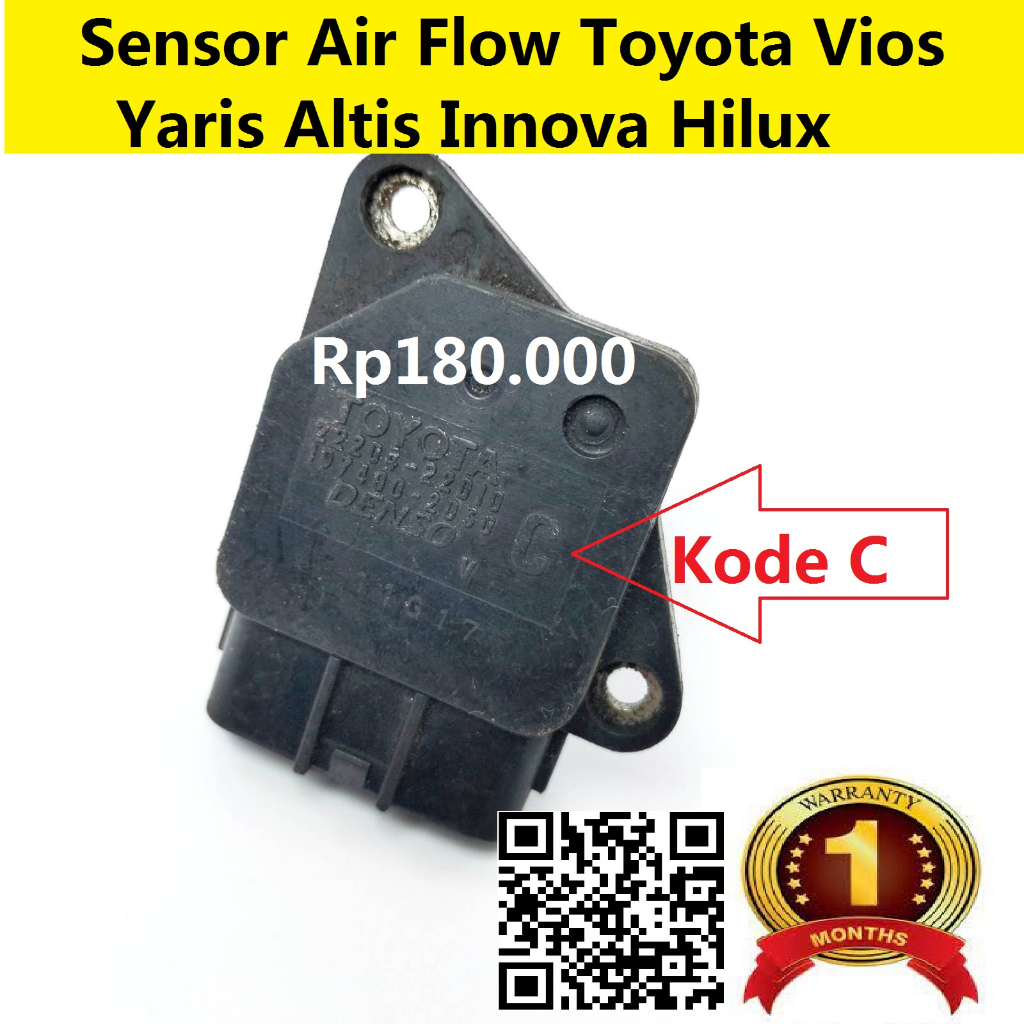 Jual Sensor Air Flow Toyota Vios Yaris Altis Innova hilux 22204-22010 Denso AirFlow Maf Mass map ...