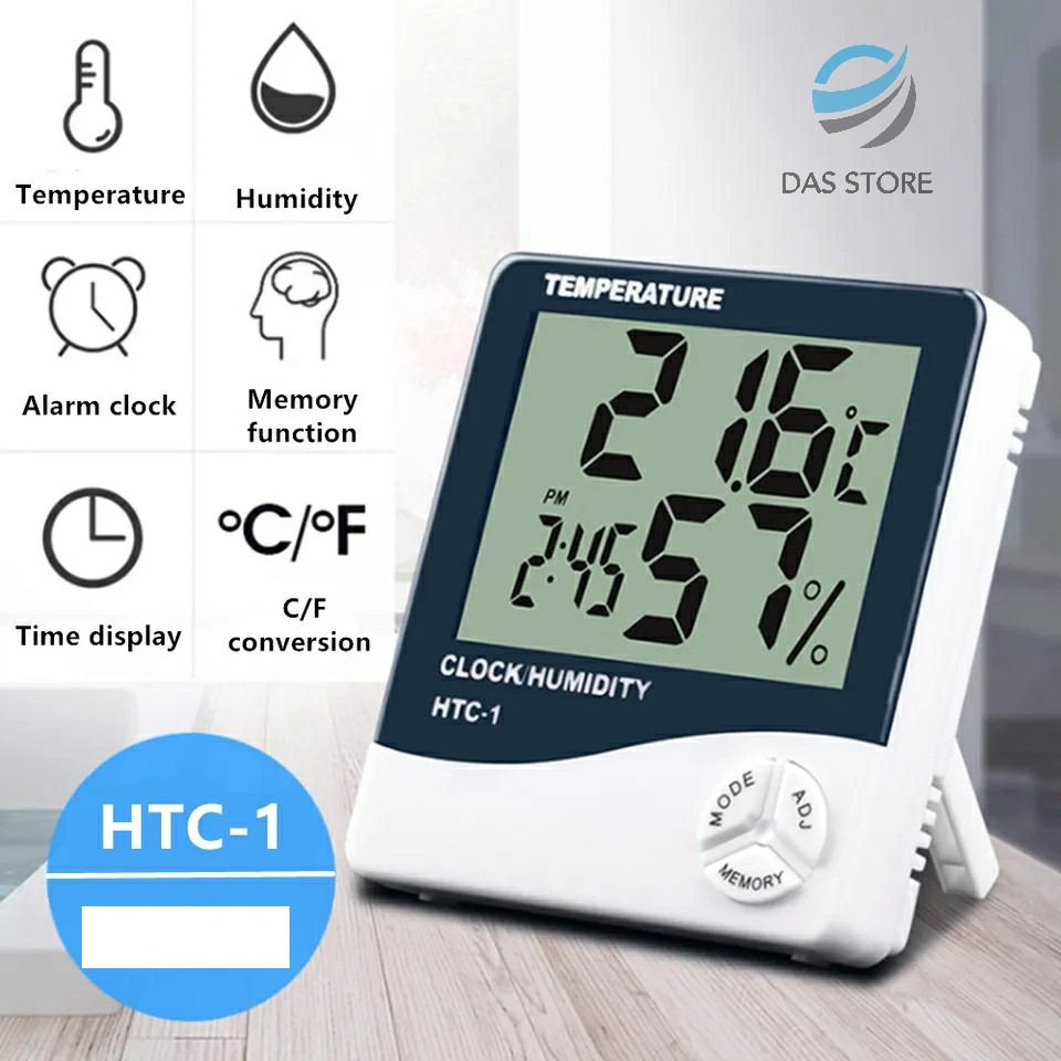 Jual HTC-1 Hygrometer Termometer Ruangan Digital Jam Thermometer Indoor ...