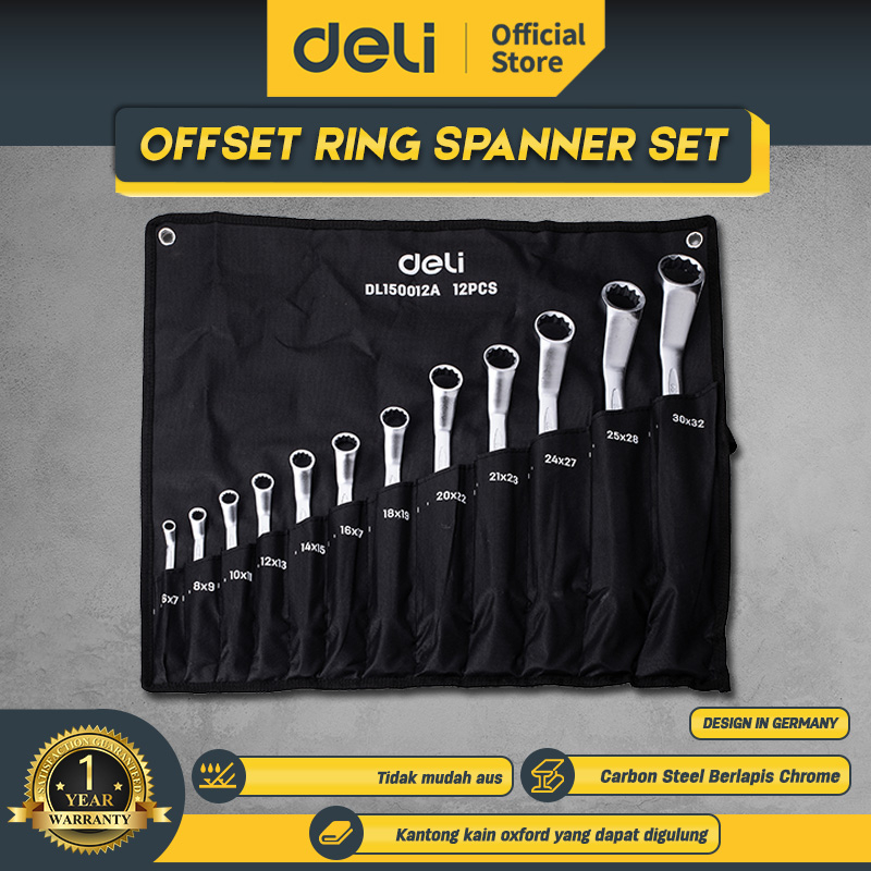 Jual Deli Offset Ring Spanner Set / Kunci Ring Spanner 8-12 PCS ...