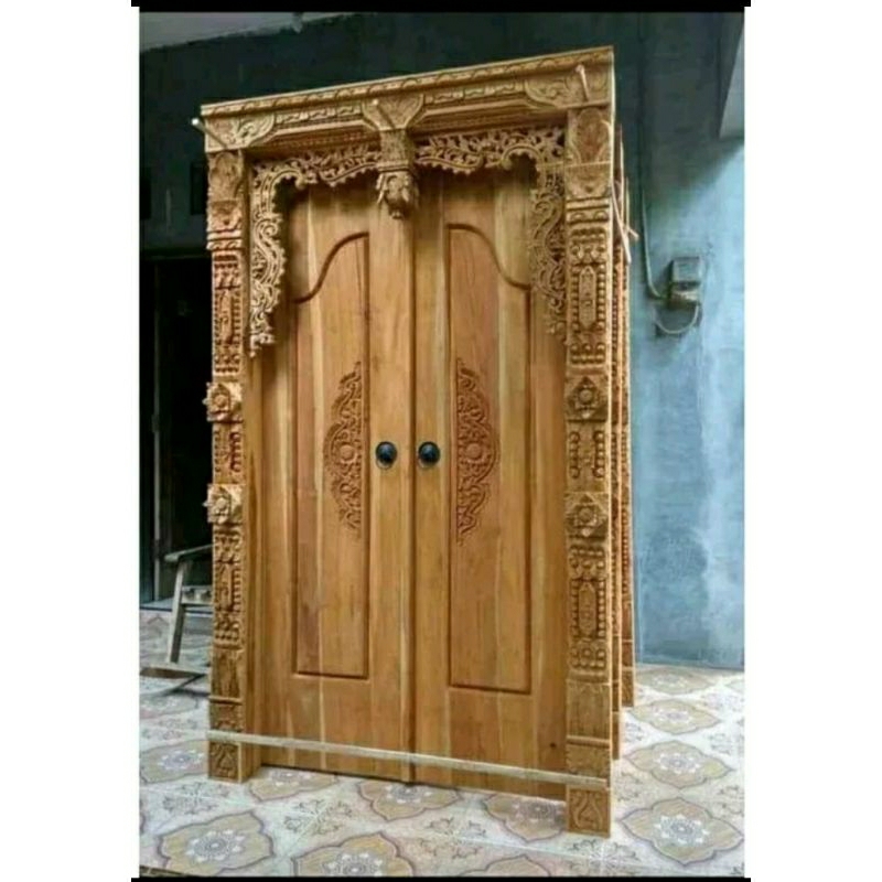 Jual pintu ukir gebyok minimalis kayu jati ukir Jepara | Shopee Indonesia