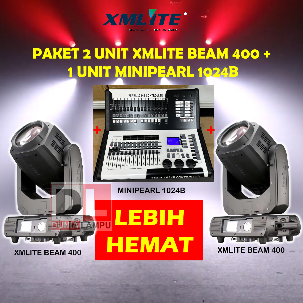 Jual PAKET HEMAT 2 UNIT XMLITE MOVING BEAM 400 + 1 UNIT DMX MINIPEARL ...