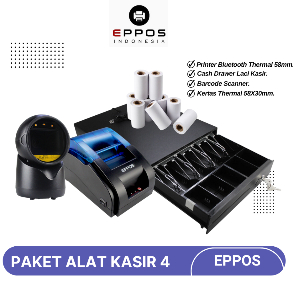 Jual Paket Alat Kasir EPPOS Bluetooth Thermal Printer Barcode Cashdrawer 3 | Shopee Indonesia