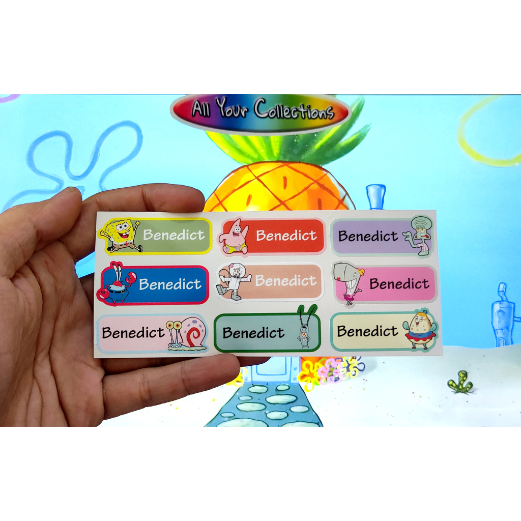 Jual STICKER STIKER LABEL NAMA ANAK CUSTOM SPONGEBOB CUTTING MURAH ...