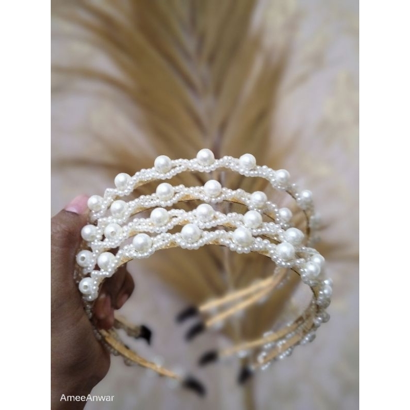 Jual BANDO KOREA MUTIARA PUTIH GOLD ELEGANT | Shopee Indonesia