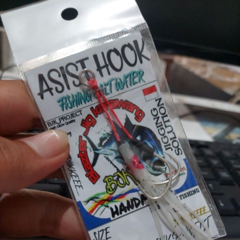 Jual ASIST HOOK METAL JIG, SIZE 1/0 S/D 5/0 CUMI KARET GLOW BIRU TOSCA ...