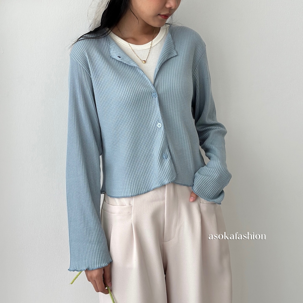 Jual ASOKA Rue Cardigan 2191 - Outer Longsleeve Crop Top - Atasan Wanita Korean Cardi Waffle ...