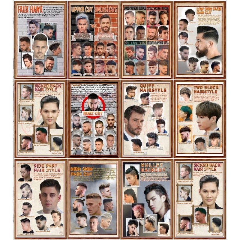 Jual COD!! POSTER MODEL RAMBUT PRIA SALON BARBERSHOP PANGKAS RAMBUT ...