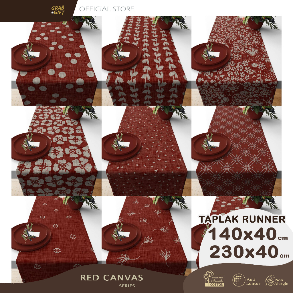 Jual Table Runner / Taplak Meja Print Motif Red Canvas 140 x 40 dan 230 ...