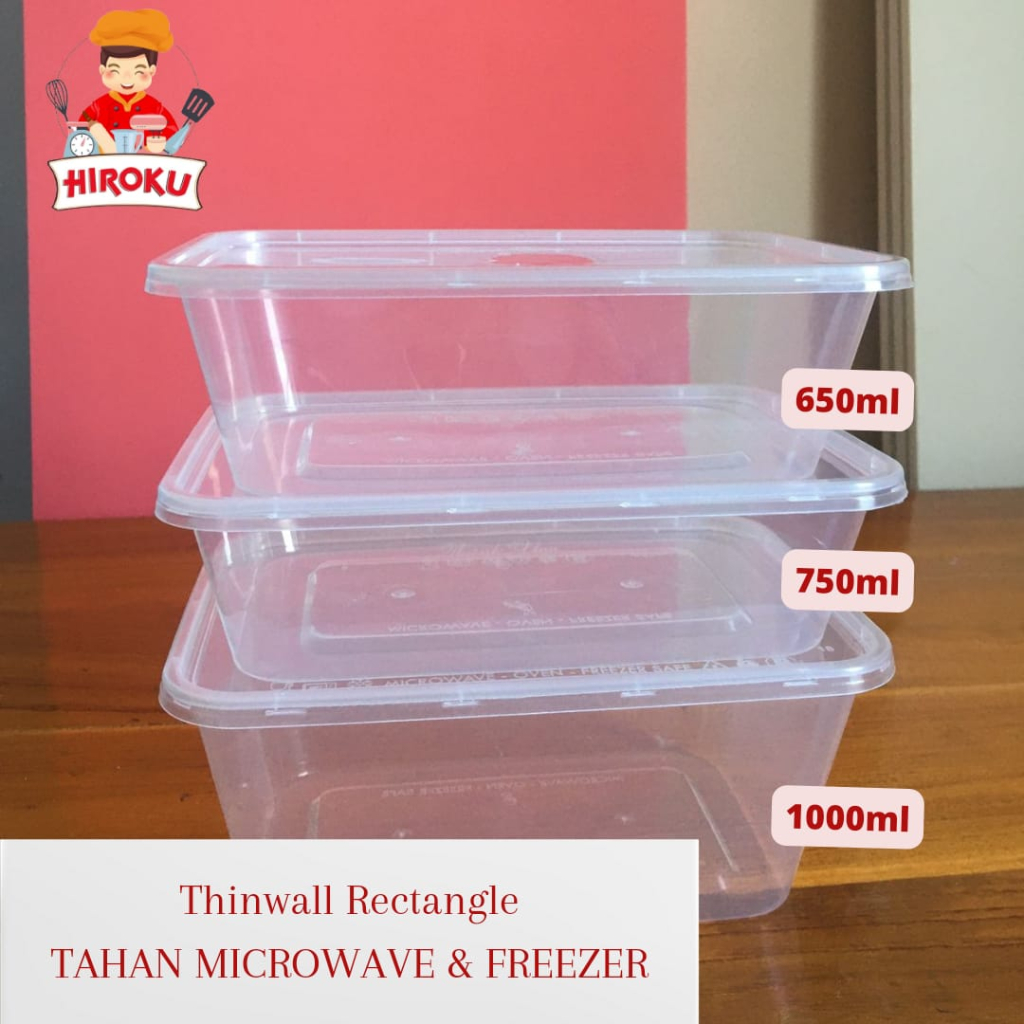 Jual Thinwall Rectangle 500ml 650ml 750ml 1000ml Per Pack Kotak Makan Persegi Panjang Plastik ...