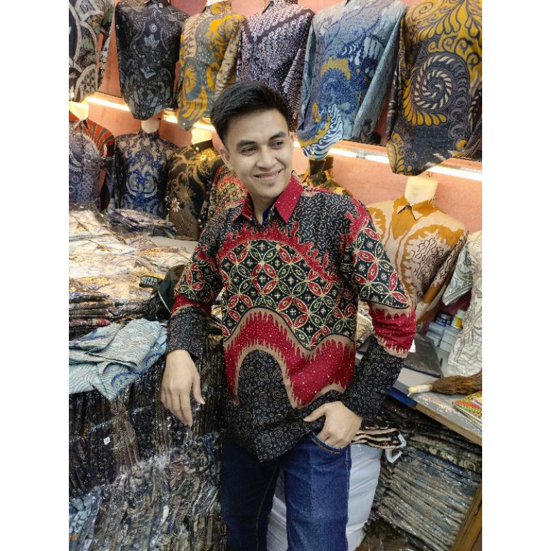 Jual KEMEJA BATIK MOTIF KAUNG MERAH LAPIS FURING BAHAN KATUN HALUS ...