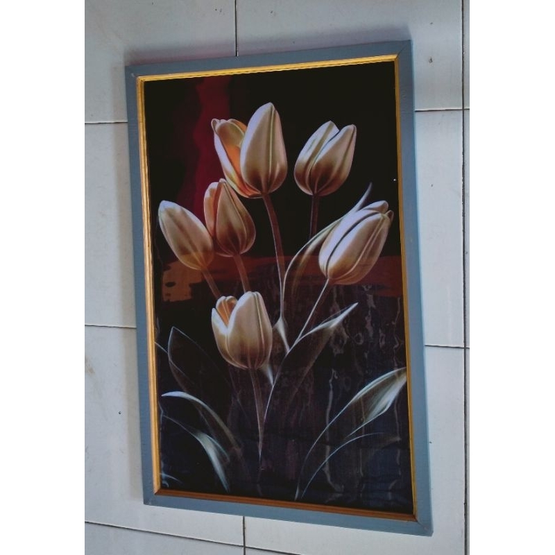 Jual hiasan dinding lukisan cetak bunga tulip emas plus FIGURA ukuran ...