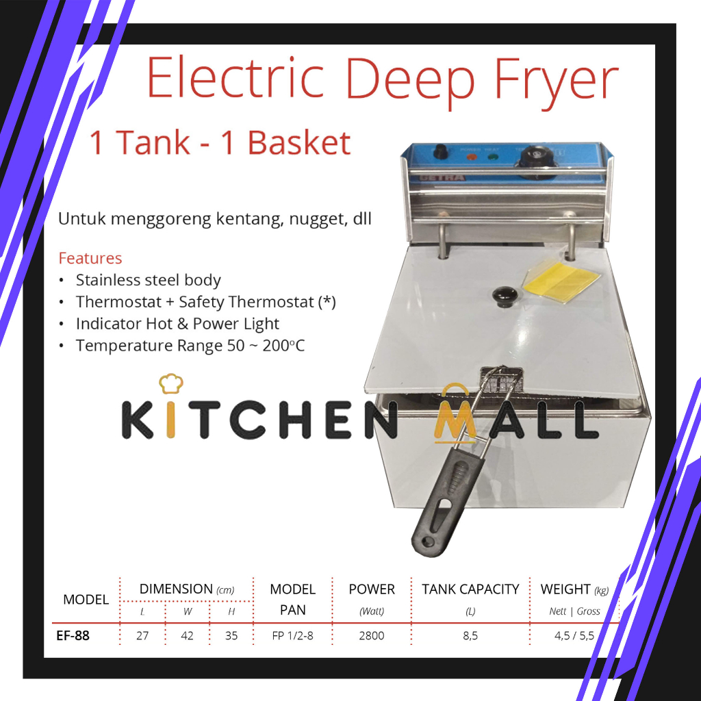 Jual Getra EF-88 Electric Deep Fryer - Penggorengan Listrik 8.5 Liter ...