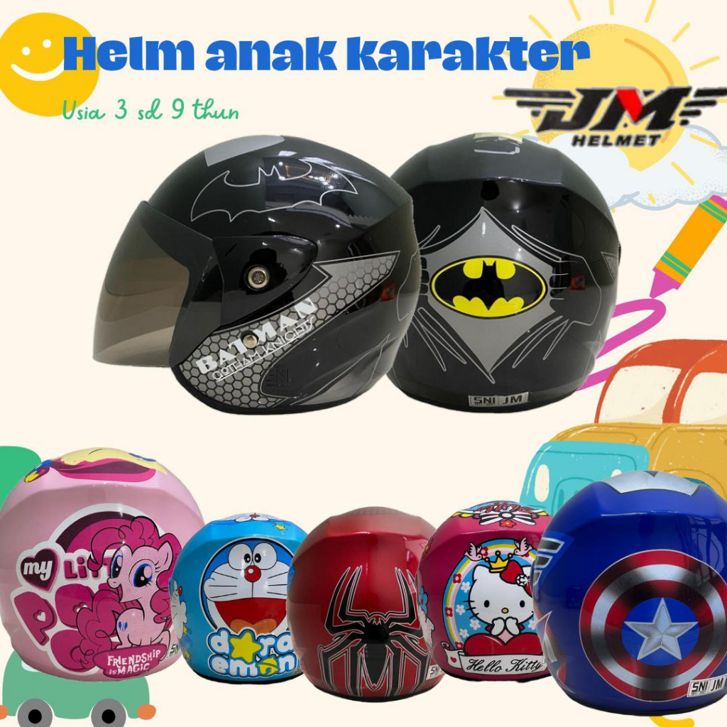 Jual Helm Anak SNI Karakter cartoon cewek cowok usia 3-9 tahun | Shopee ...