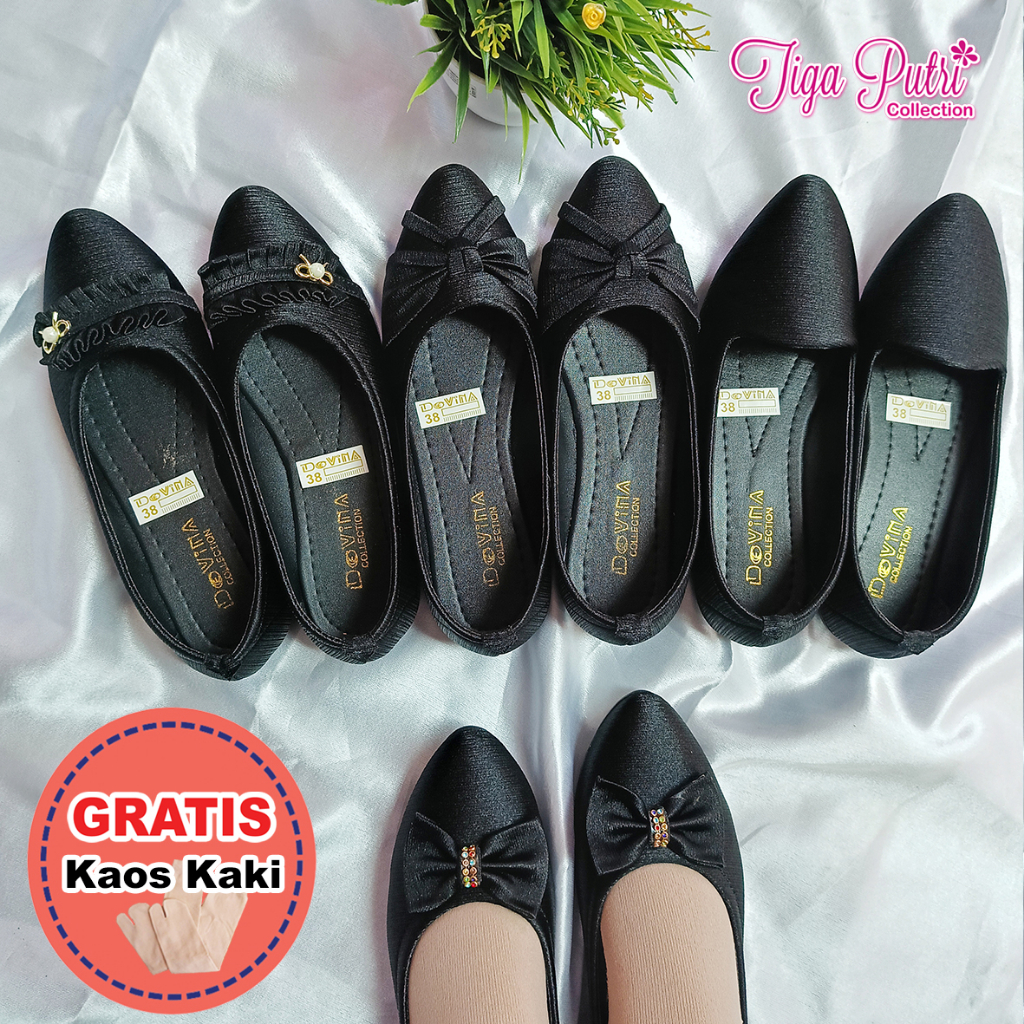Jual SEPATU FLATSHOES KERJA WANITA BALLERINA HITAM DEVINA LANCIP SOL ...