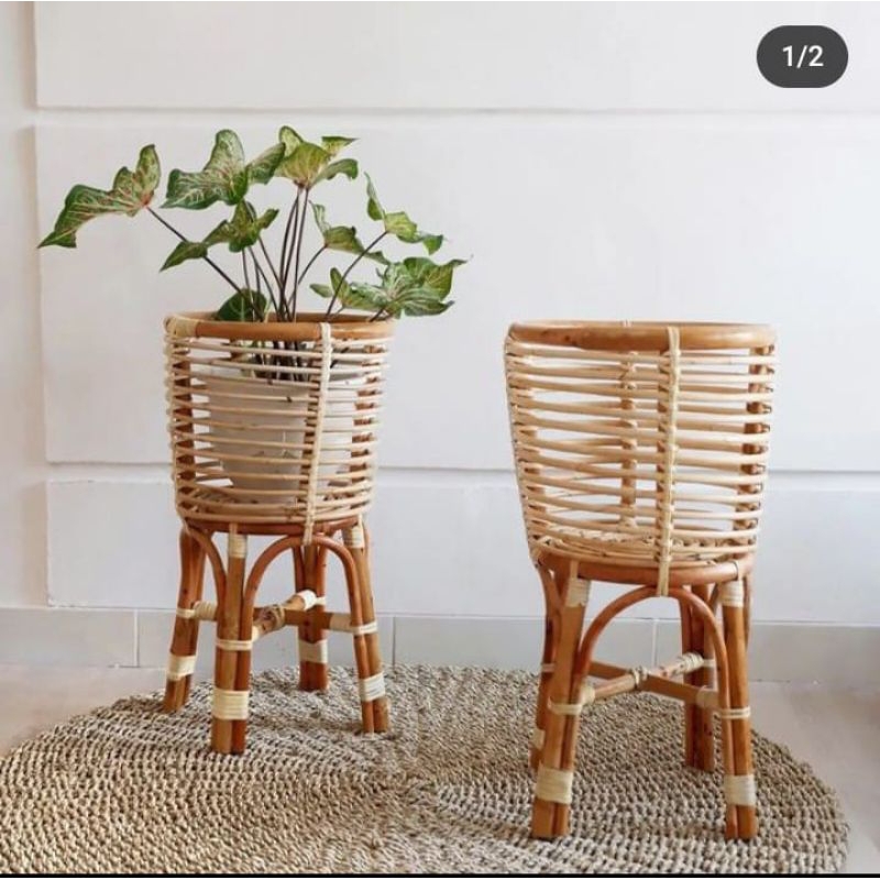 Jual Standing Pot Rotan Natural Finishing Mengkilap / Tempat Wadah ...