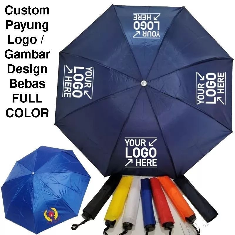 Jual Payung lipat 3 cetak logo custom desain souvenir payung promosi free cetak sablon logo ...