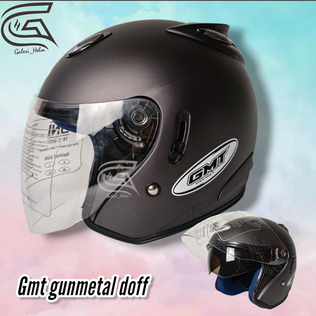 Jual HELM GMT CENTRO GUNMETAL DOF|HALF FACE DOUBLE VISOR | Shopee Indonesia